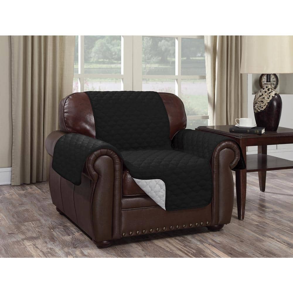 J&V TEXTILES Black Microfiber Water Resistant Reversible Chair ...