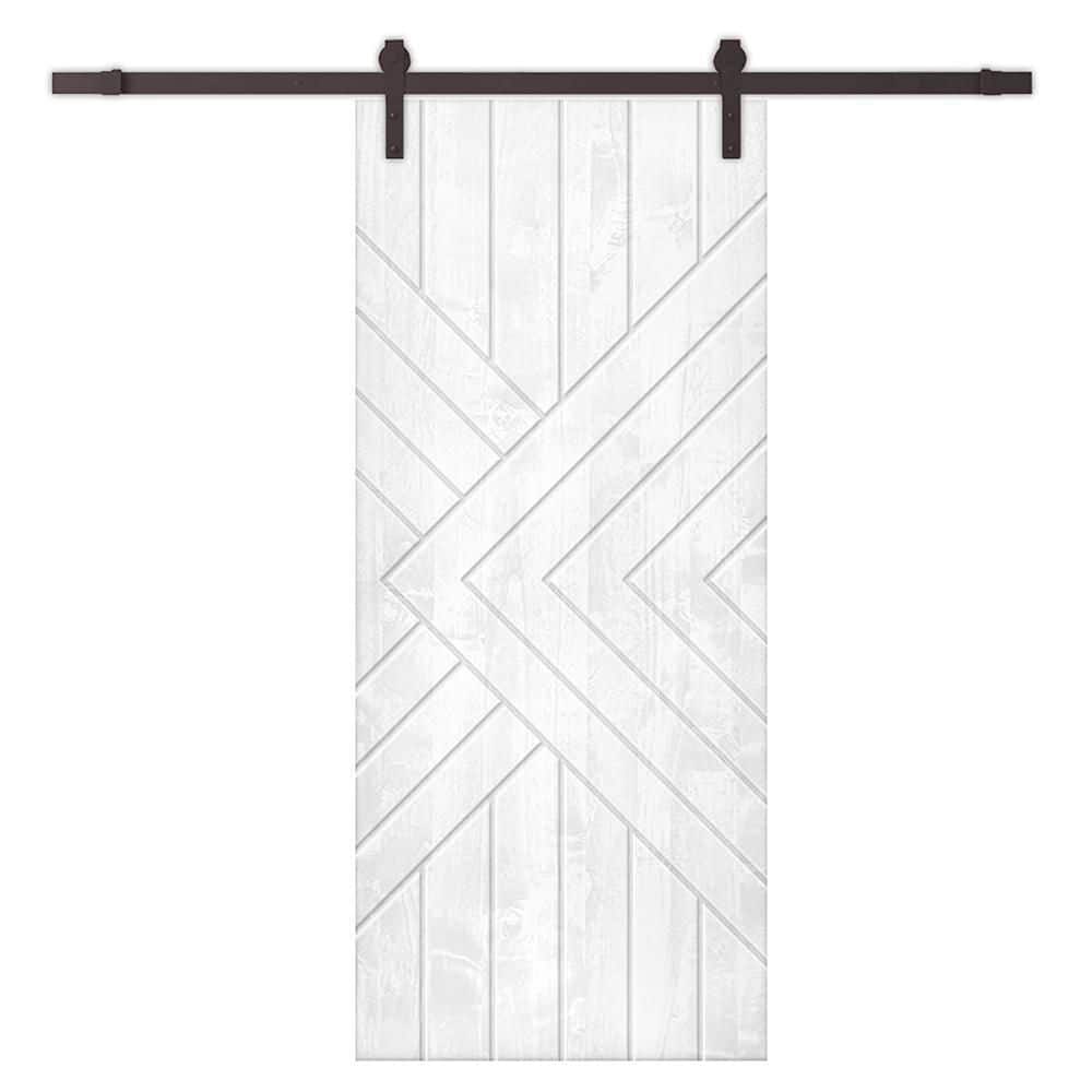 CALHOME 30 in. x 80 in. White Stained Pine Wood Modern Interior Sliding ...