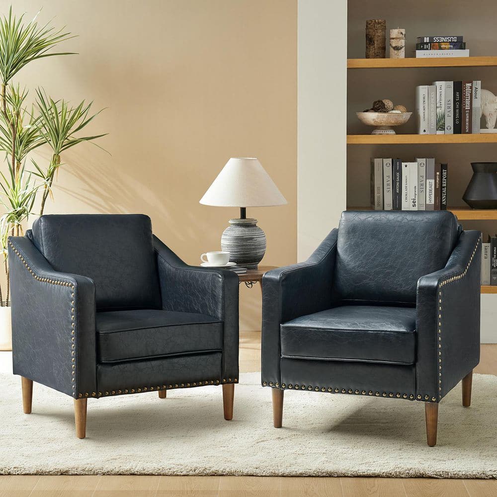 JAYDEN CREATION Celio 30 in. Brown Faux Leather Arm Chair with Solid ...