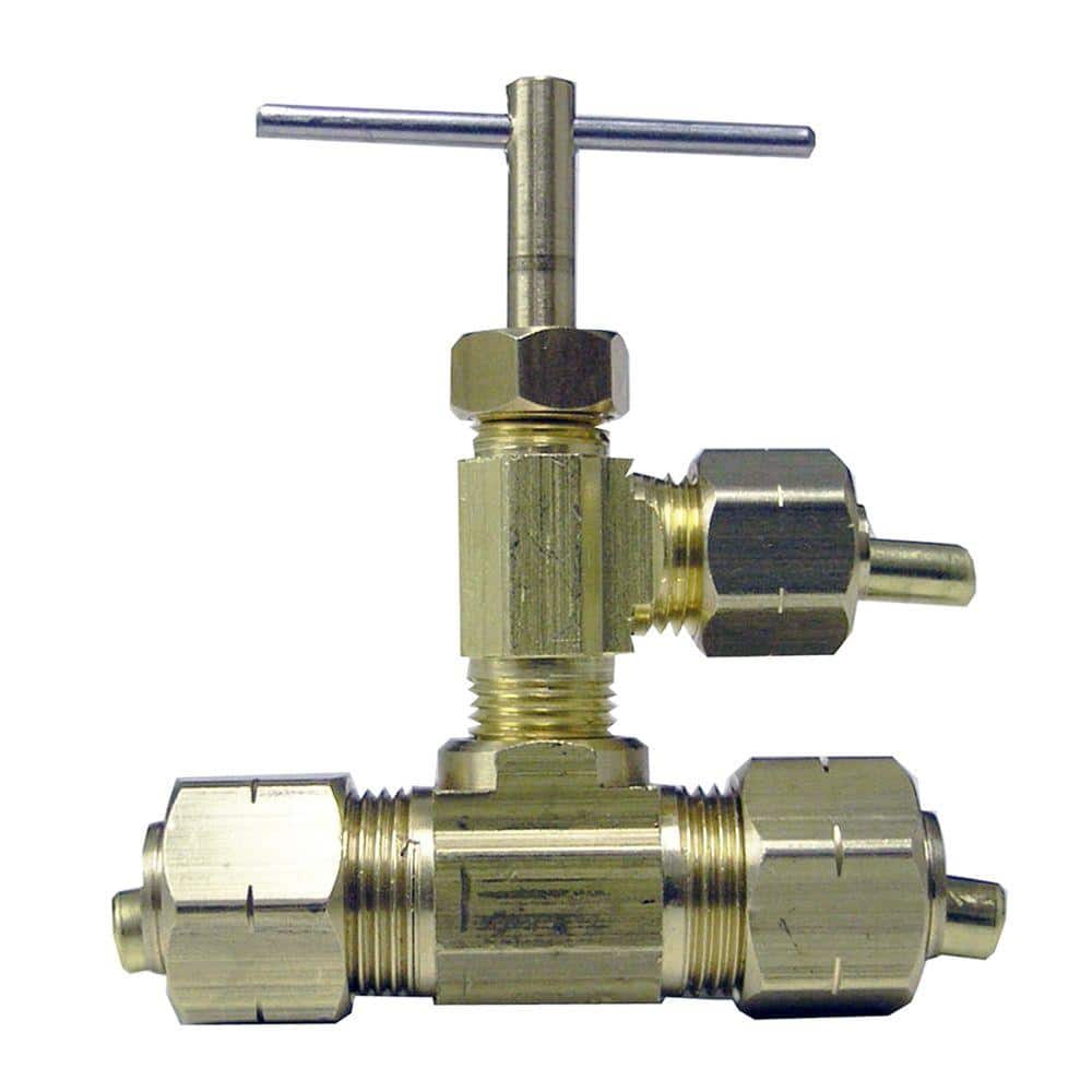 Everbilt 3/8 in. Brass Compression Needle Valve Tee with Manual ...