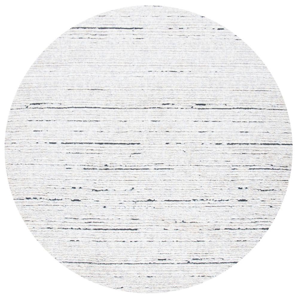 SAFAVIEH Burko 7 ft. x 7 ft. Gray/Ivory Solid Color Fringe Round Area ...