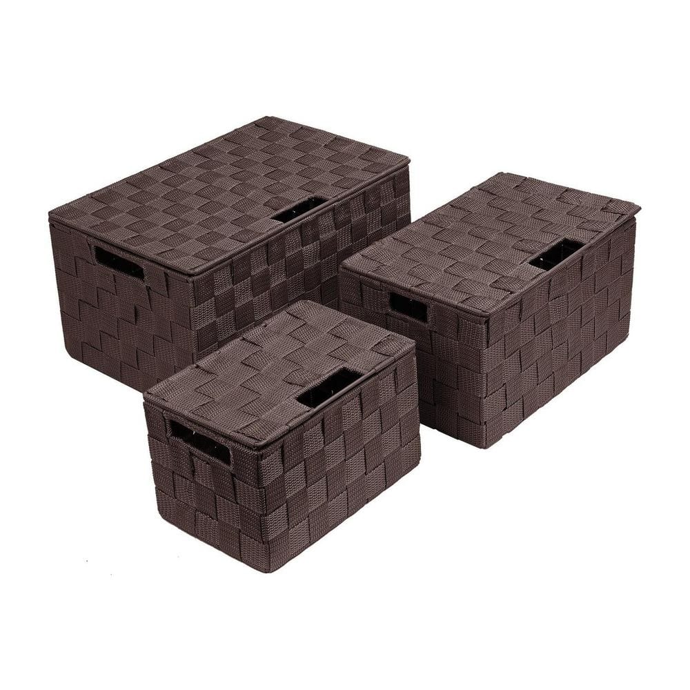 Brown 13.5 in. x 6.8 in. Polypropylene Decorative Basket Set of 3 with ...