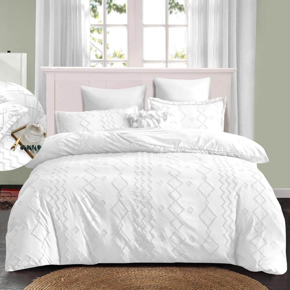 Shatex Shatex Tufted White Queen Comforter Bedding Set- 3 Piece All ...