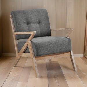 Benjara Gray and Brown Polyester Armchair with Wooden Frame BM313209 ...