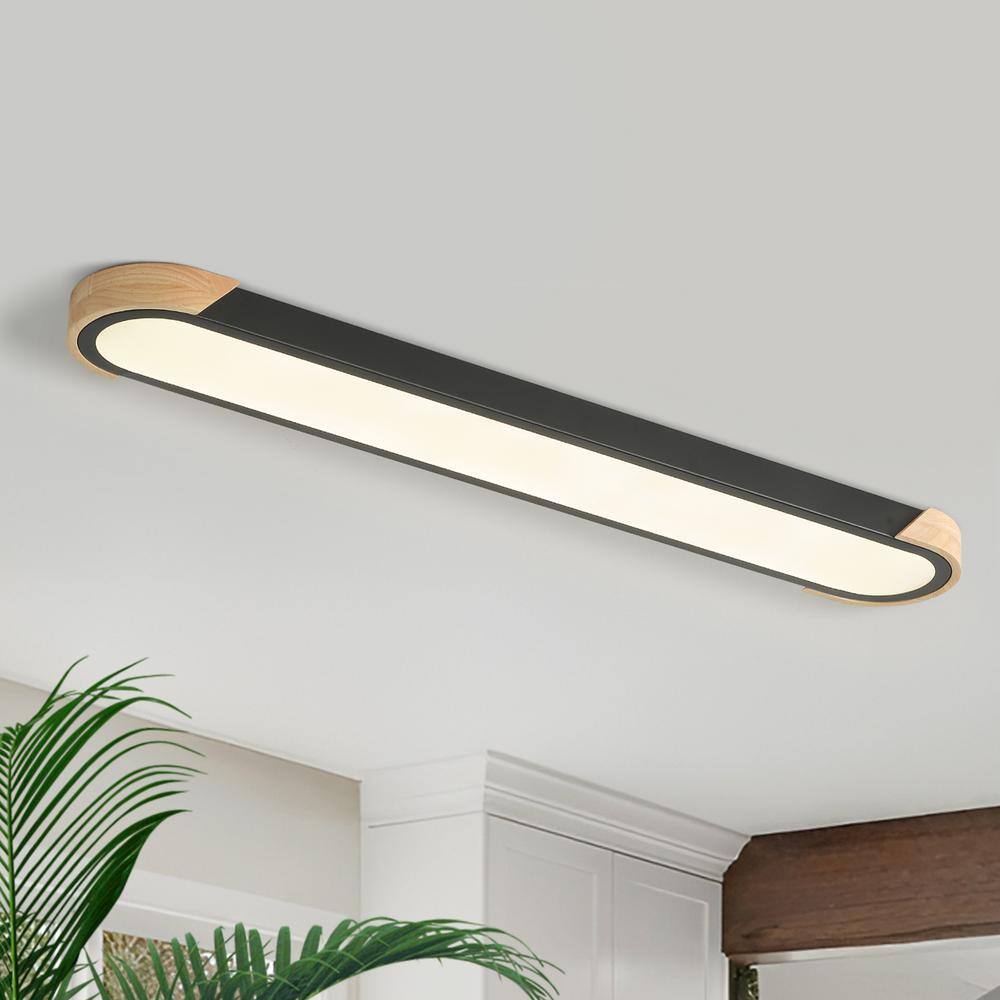 Henveton Essel 37.6 in. 1-Light Black LED Flush Mount Ceiling Light ...