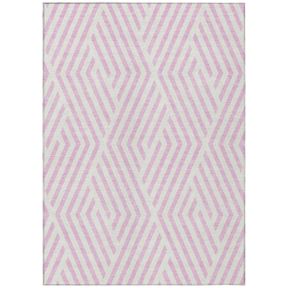 HomeRoots Pink and White 9 ft. x 12 ft. Woven Geometric Rectangle ...