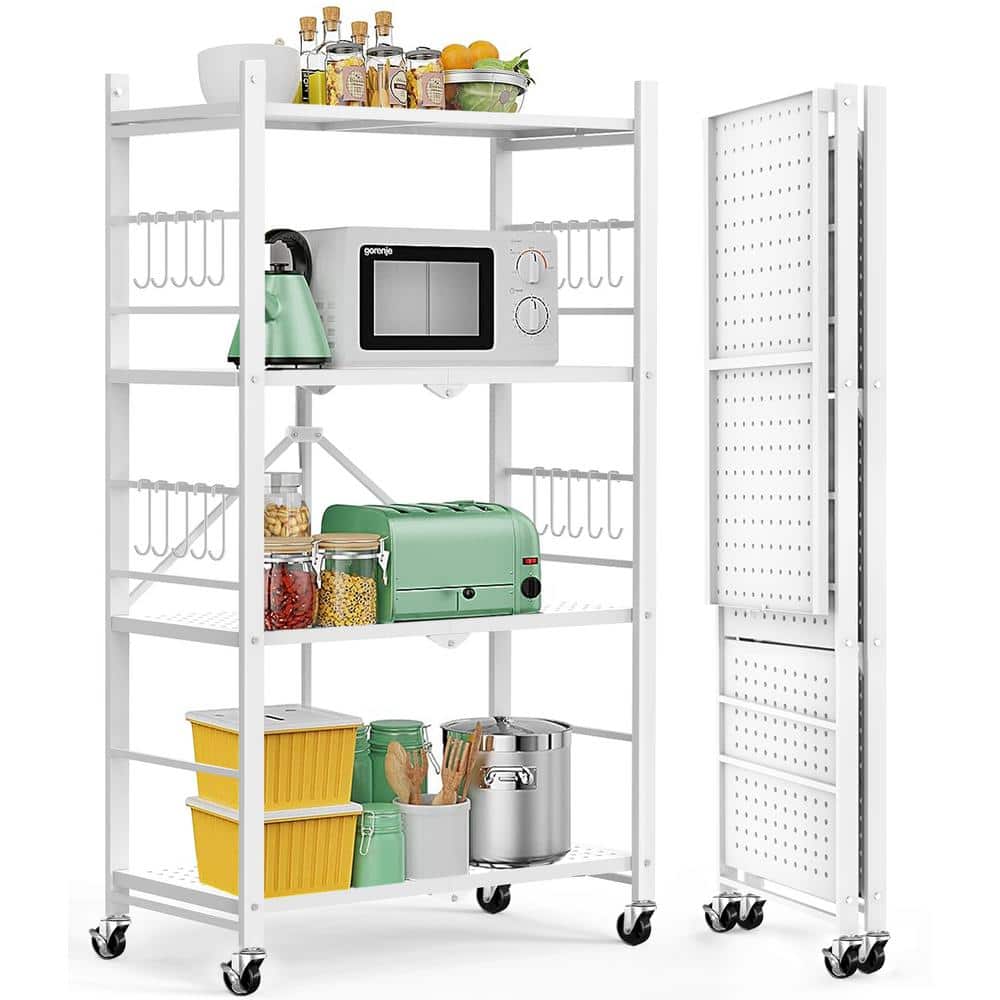 TAZPI 4-Tier Collapsible Storage Shelves Folding Pantry Shelves Wire ...
