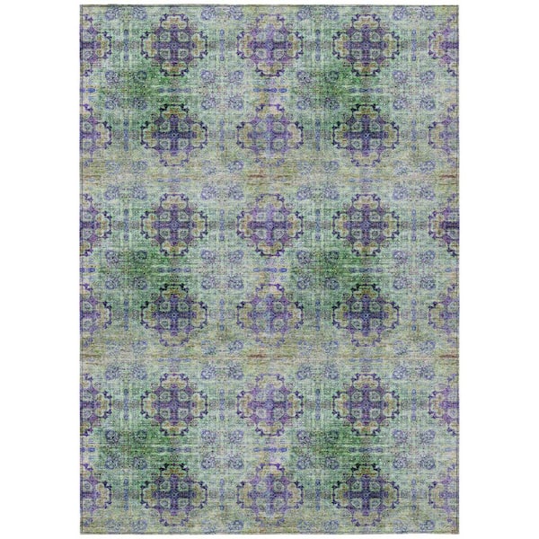 HomeRoots Purple and Green 3 ft. x 5 ft. Woven Floral Medallion ...
