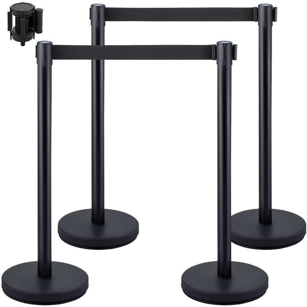 VEVOR Crowd Control Stanchion Set of 4 Pieces 6.6 ft. Black Retractable ...