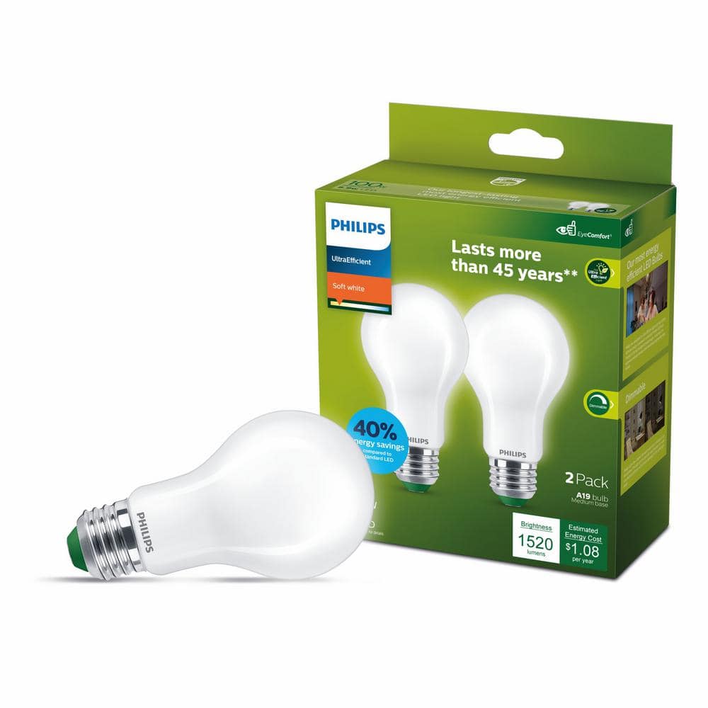 Philips 60-Watt Equivalent A19 Ultra Efficient LED Light Bulb 5000K (2 ...