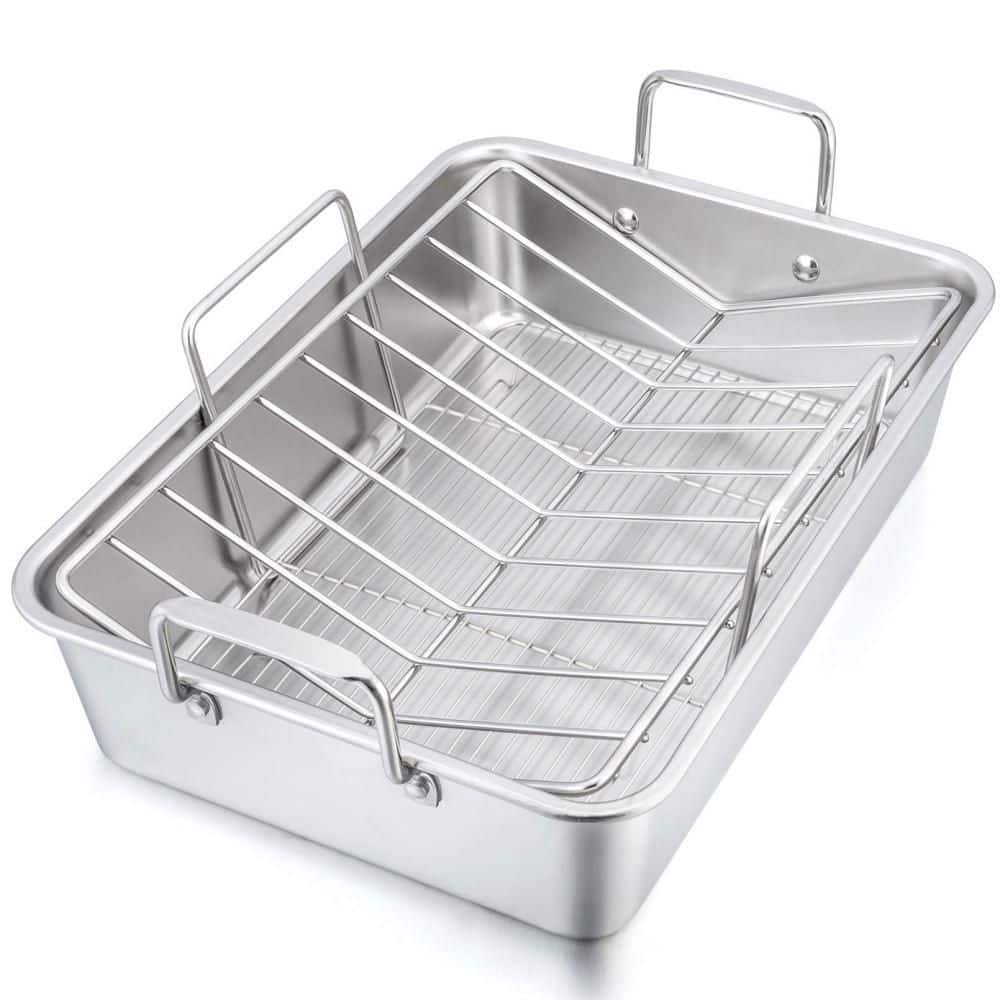 Numhew 3-Piece 16 in. Roaster Roasting Pan with Baking Rack and V ...