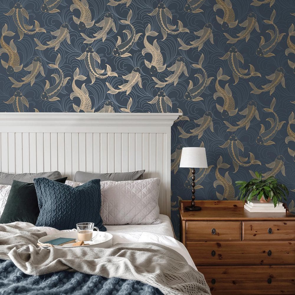 Reviews for Fine Decor Dashiell Navy Blue Decorative Fish Wallpaper ...