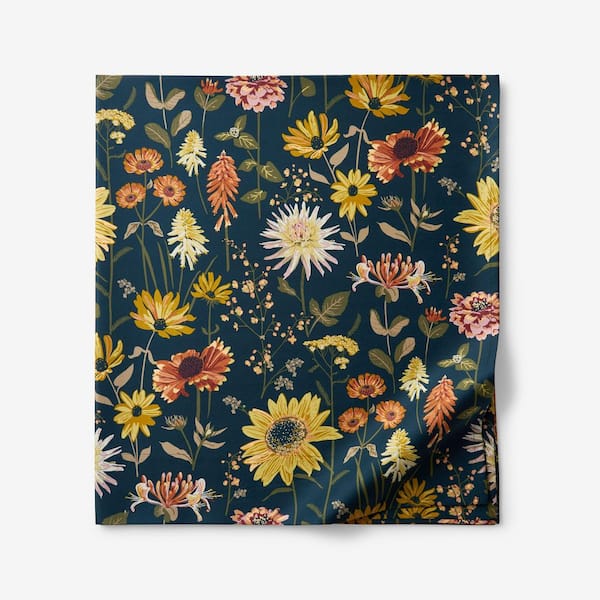 The Company Store Company Cotton Daisies Navy Sateen Full Flat Sheet 51414A-F-NAVY - The Home Depot