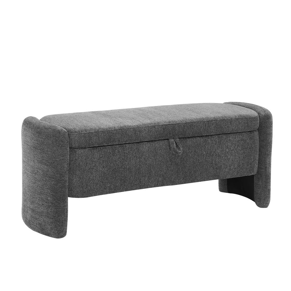 CSC DECOR INC Grey Oval Dining Bench, Storage Bench Chenille Fabric ...