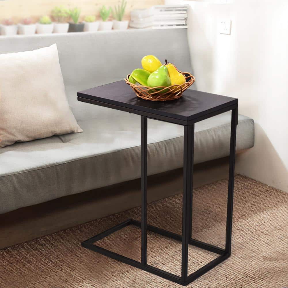 ANGELES HOME 11 in. Black 23 in. MDF Top C Table End Table with Steel ...