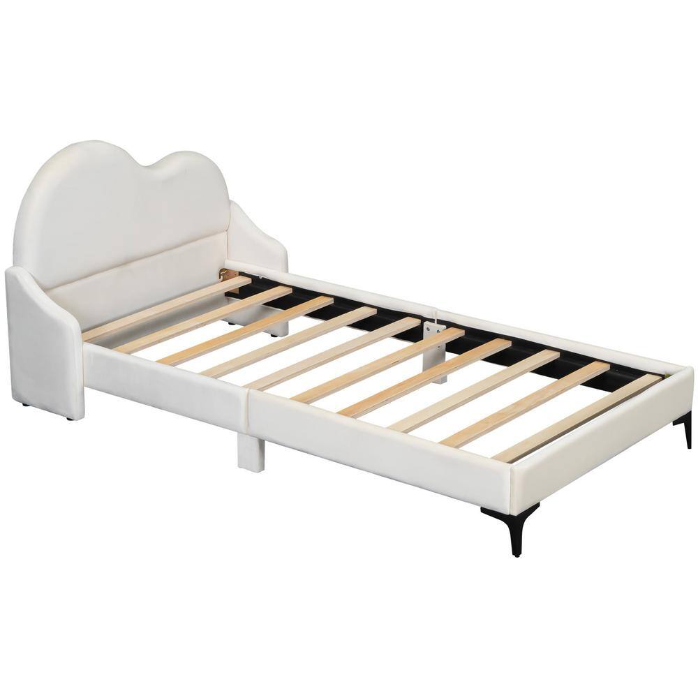 Qualler Beige Wood Frame Twin Size Upholstered Platform Bed with Cloud ...