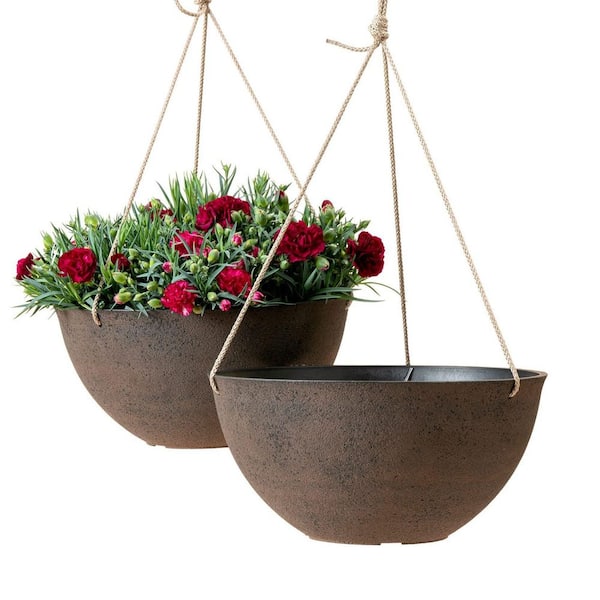 OGETFUUR 2-Pack Plastic Large Hanging Planters, 13 in. Flower Pots for ...