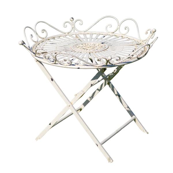 Zaer Ltd. International in.Stephania in. Antique White Metal Side Table ZR090519-AW - The Home Depot