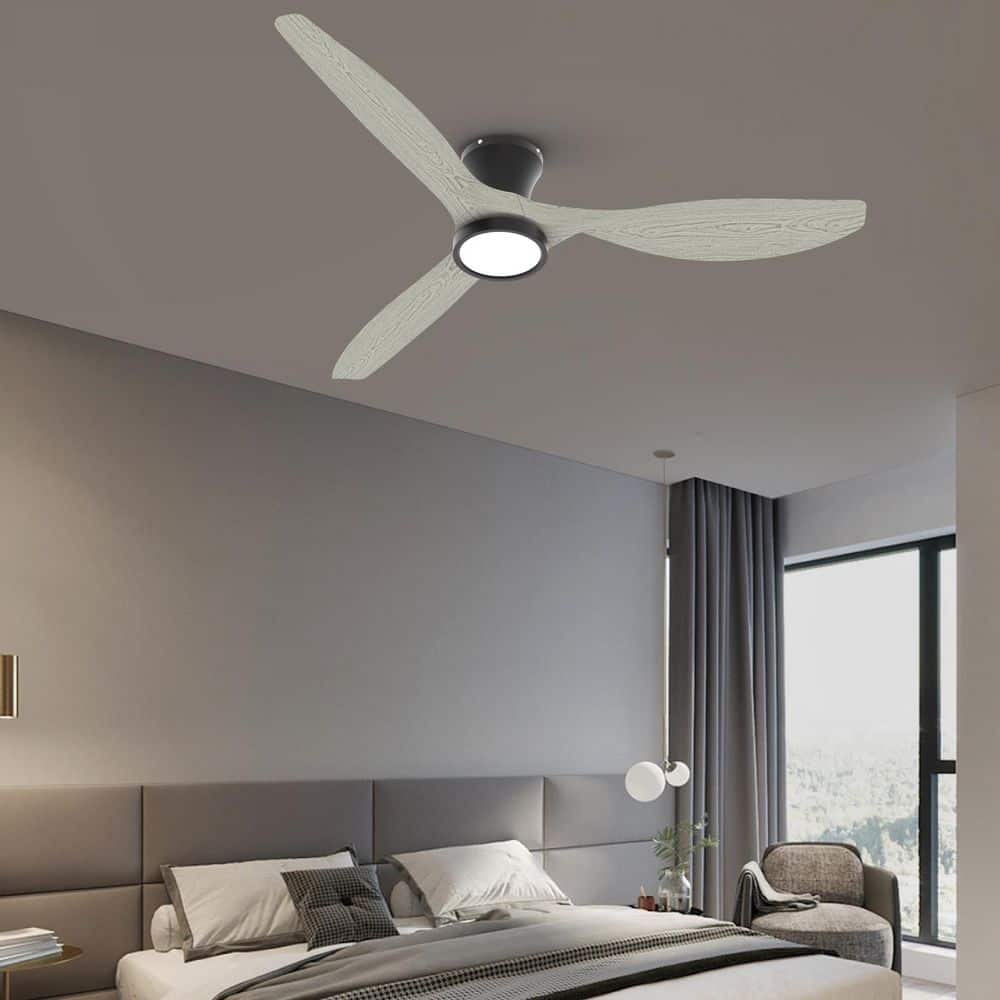 QRMOK R3 52 in, Indoor White Ivory Flush Mount Ceiling Fan with ...
