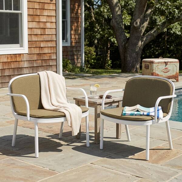 Set of 2 Outdoor Club Chair-White Frame with Green Cushion, Weather ...