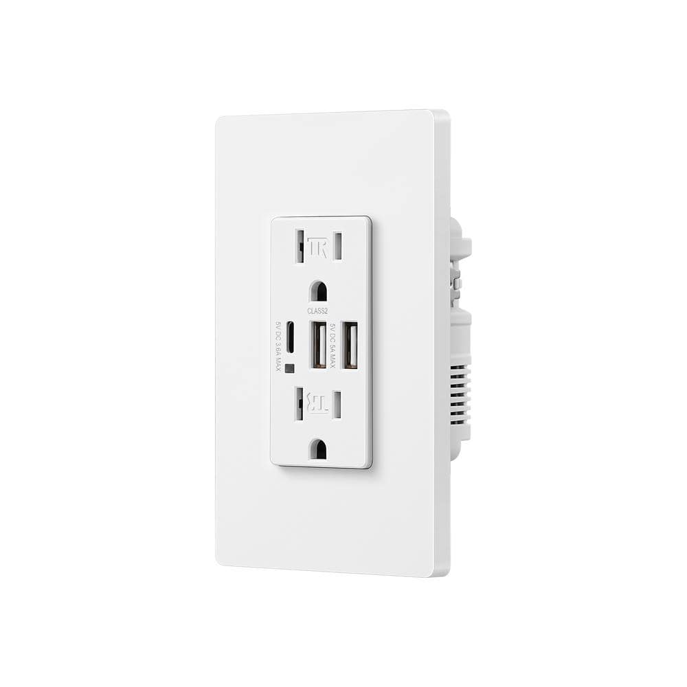DEWENWILS White 15 Amp Tamper Resistant Receptacle Outlet with 3-Port ...