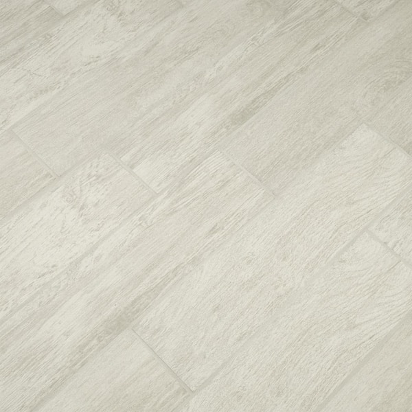 TrafficMaster Capel Bianco 6 in. x 24 in. Matte Ceramic Wood Look Floor ...