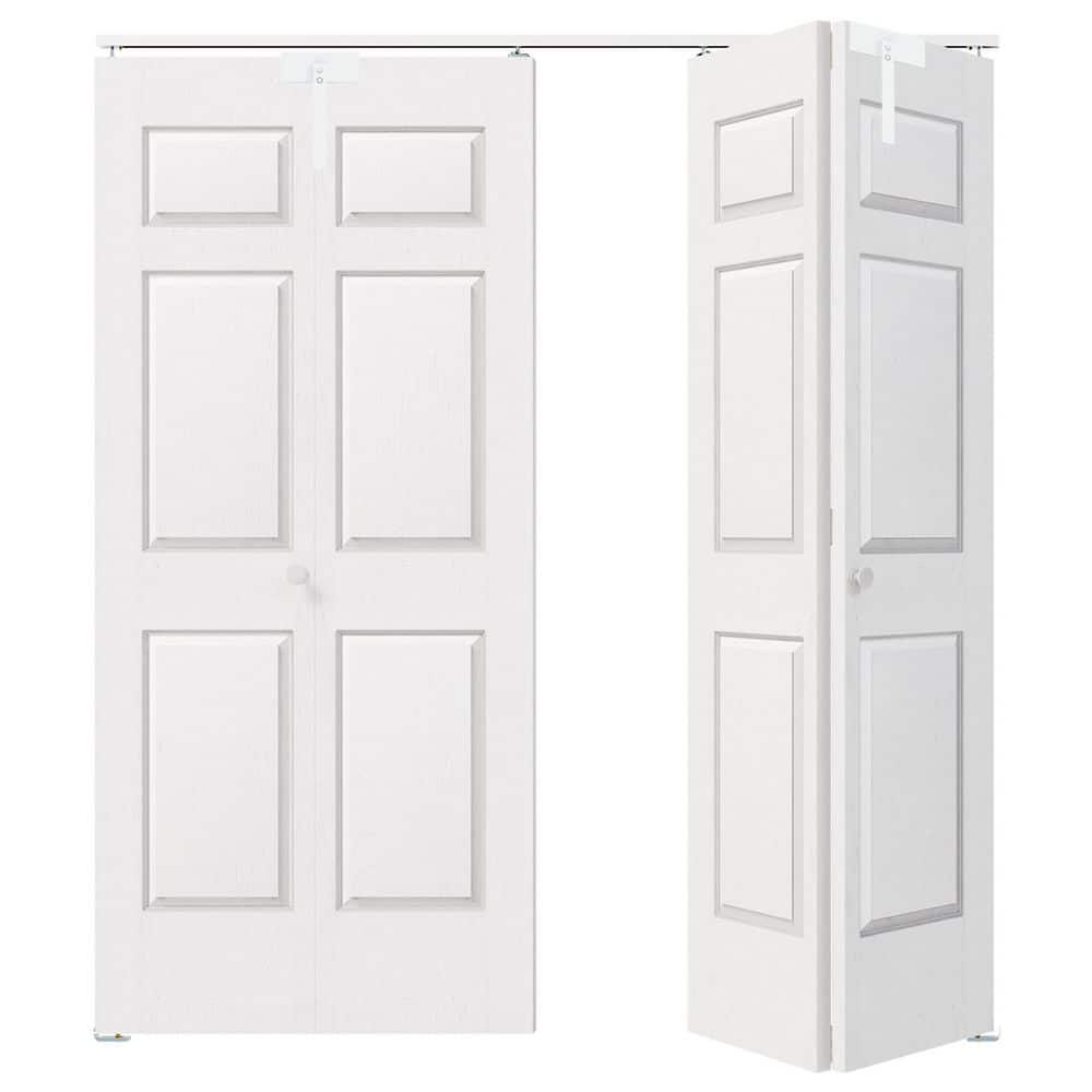 TENONER 48 in. x 80 in. 6-Panel, White Textured, Hollow Core, MDF ...