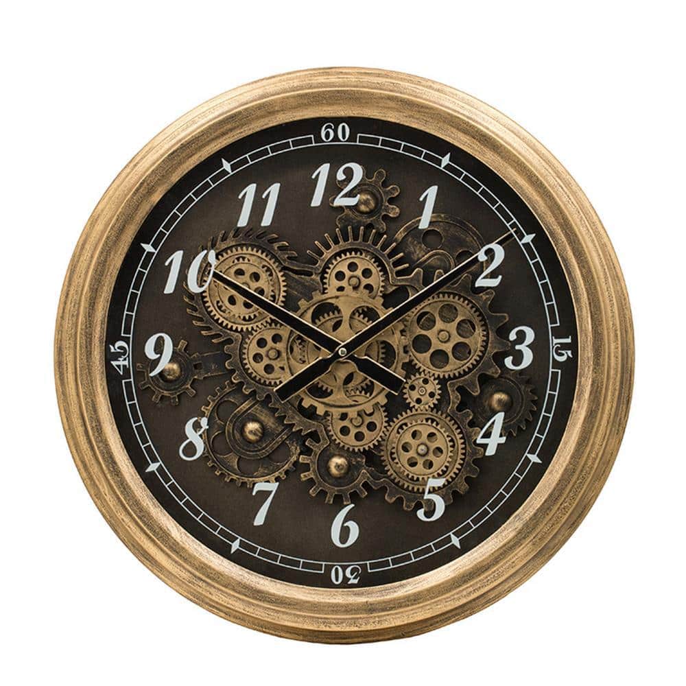 Benjara Gold and Bronze Analog Iron Gear Design Numbered Wall Clock ...