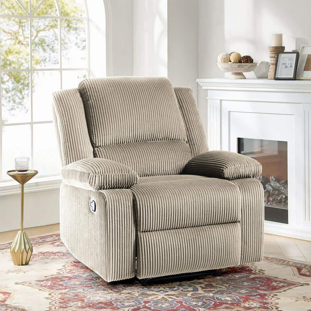 Uixe Luxurious Oatmeal Corduroy Fabric Upholstered Manual Recliner with ...