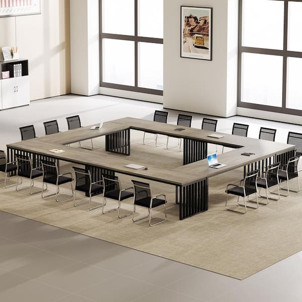 BYBLIGHT Moronia 78.7 in. Gray Executive Desk Rectangle Conference ...