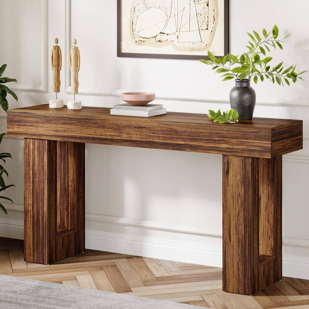 BYBLIGHT Turrella 63 in. Dark Brown Sofa Table Rectangle Wood Console ...