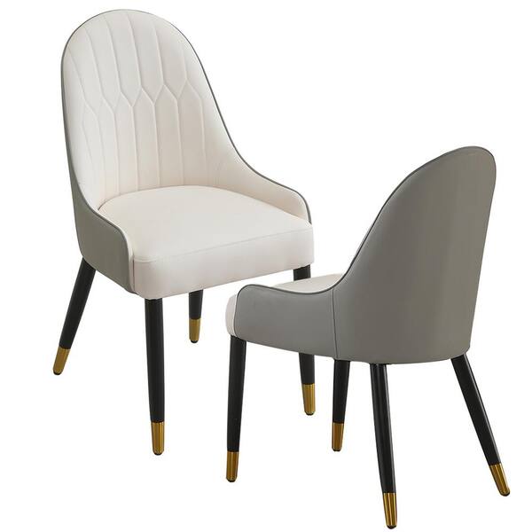 Magic Home Set of 2 PU Leather White Grey Dining Chair with Solid Wood ...