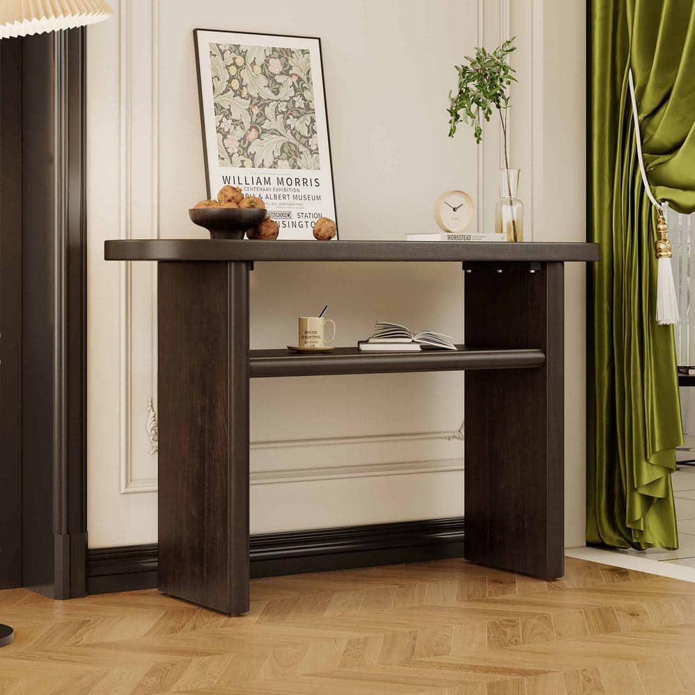 Polibi 47.8 in. Espresso Rectangle Wood Console Table with Rounded ...