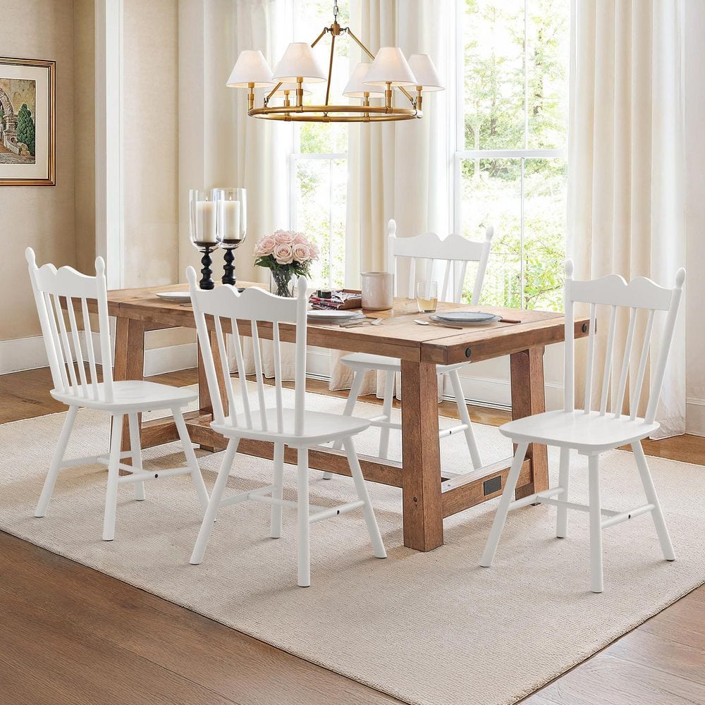 OrangeOne White Wave Spindle Back Dining Chairs Classic Solid Wood Armless Chair Set of 4 LPDX ...
