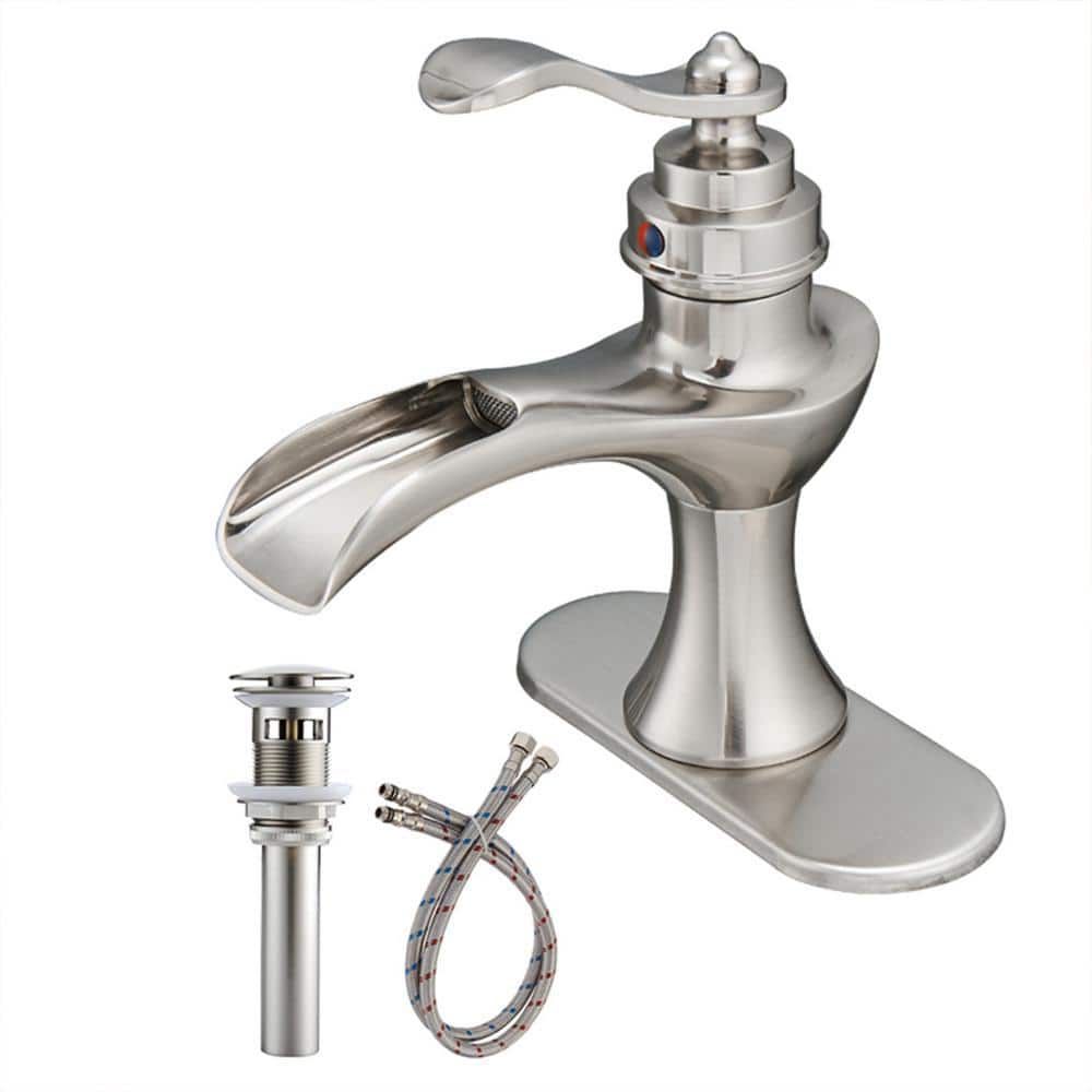 Fapully Single Handle Single Hole Waterfall Bathroom Faucet with Pop Up ...