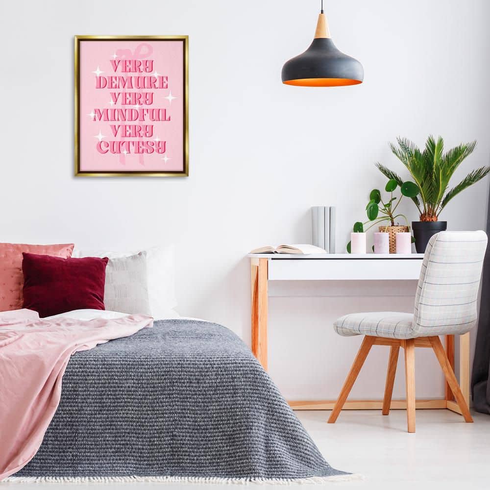 Stupell Industries Pink Demure Mindful and Cutesy by Lil' Rue Gold ...