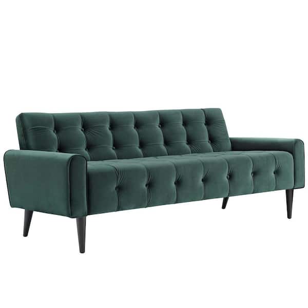 MODWAY Delve 72.5 in. Emerald Green Velvet 3-Seater Tuxedo Sofa with ...