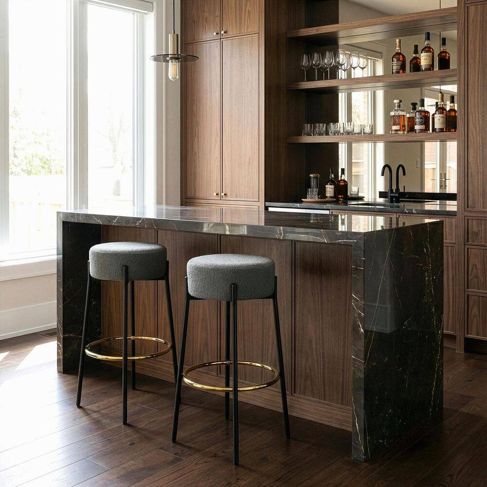 Glamour Home Avon 30 in. Gray Boucle Backless Metal Bar Stool with ...