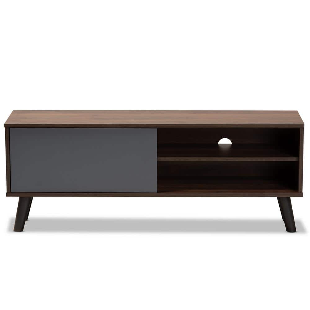 Baxton Studio Mallory 47.2 in. Grey and Walnut Brown and Black TV Stand ...