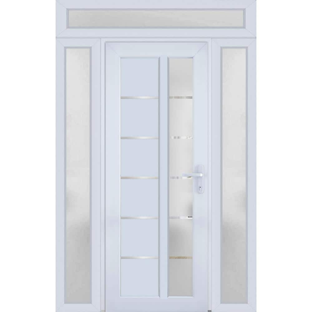 VDOMDOORS 8088 64 in. W. x 94 in. Left-hand/Inswing Frosted Glass White ...