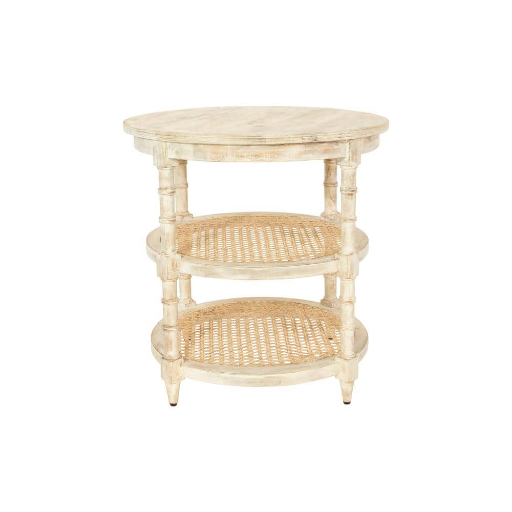 Reviews for Storied Home Tan Round Mango Wood Table with Cane Shelves ...