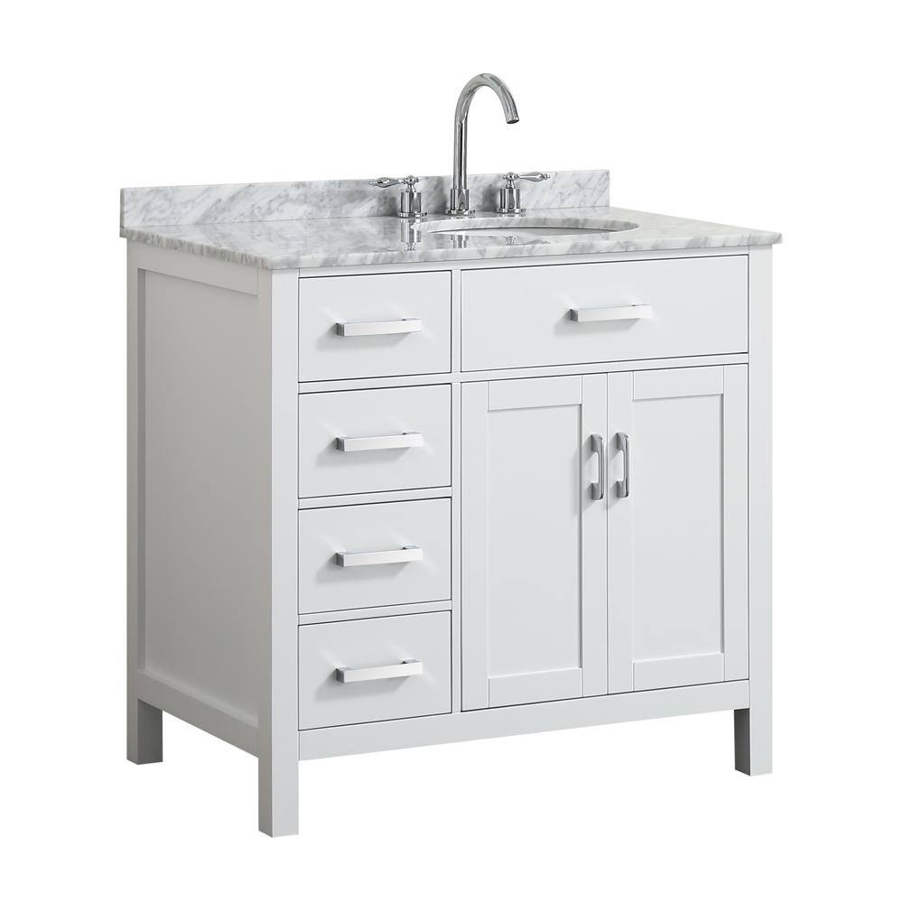 BEAUMONT DECOR Hampton 37 in. W x 22 in. D Bath Vanity in White with ...