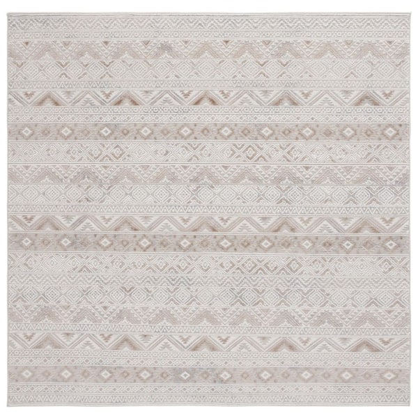 SAFAVIEH Hanna Ivory/Beige 7 ft. x 7 ft. Striped Aztec Square Area Rug ...