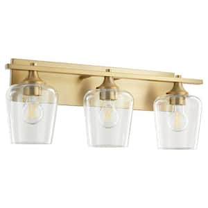 Quorum International 3-Light -100-Watt Medium base lamp Light Vanity 22 in. Width with 3 Clear ...