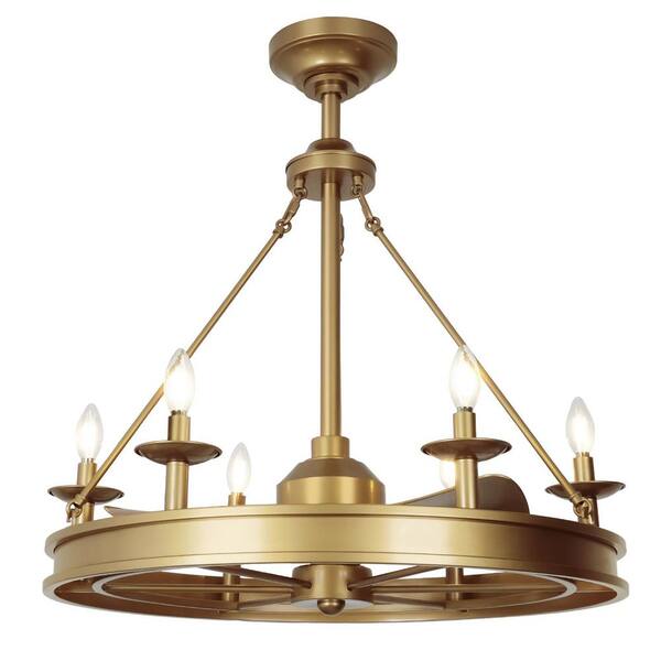 Ltemziiy 30 in. Indoor Farmhouse Gold Ceiling Fan with Lights, 6 Lights ...