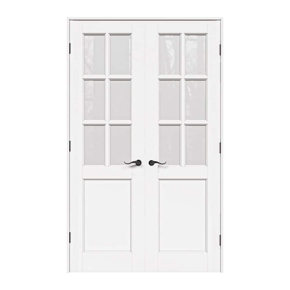 ARK DESIGN 48 in. x 80 in. 6-Lite Frosted Glass Universe White Solid Core Wood Double Prehung ...