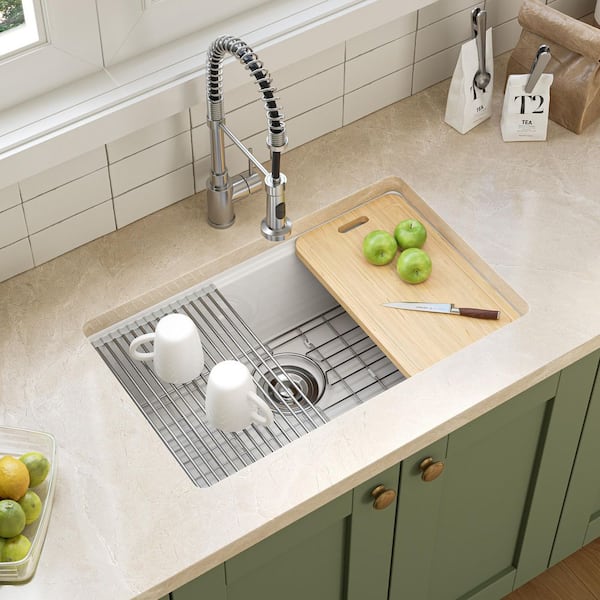 HOROW CozyStream 30 in. Undermount/Drop-In Single Bowl White Fireclay ...
