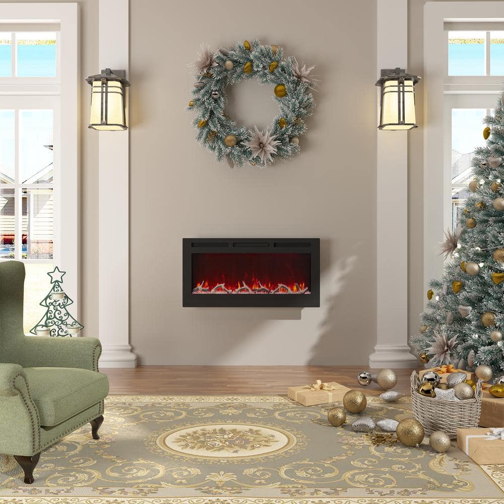 Mondawe 4780 BTU 36 in. Wall-Mounted/Built-In Electric Fireplace Insert ...