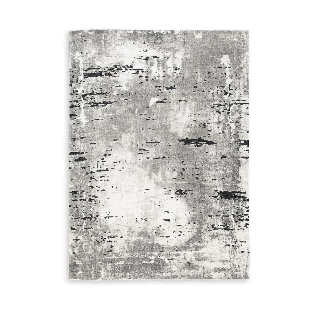 Benjara Leya Gray, White and Black 5 ft. x 7 ft. Geometric Area Rug ...