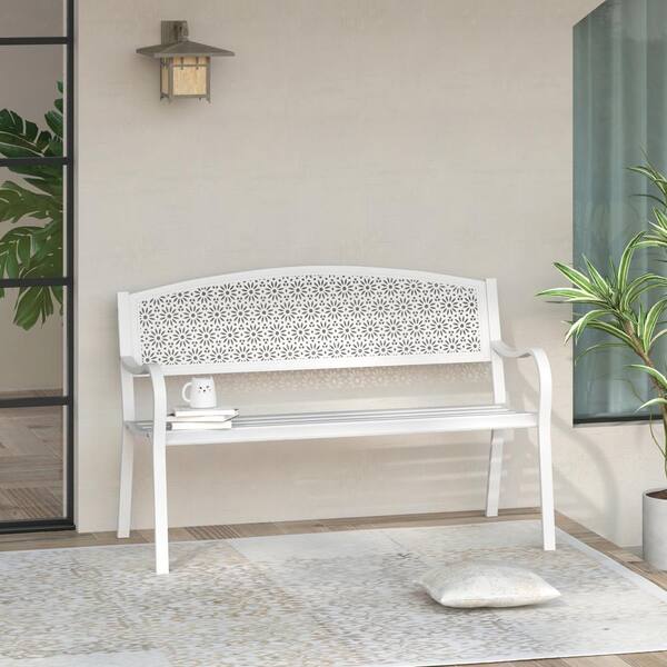 Maypex 49 in. 2-Person White Metal Outdoor Garden Bench H1301083-WHT ...